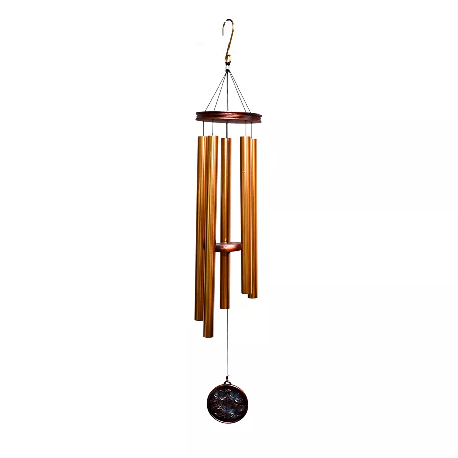 Gold Wind Chime With a Stained Wood Holder